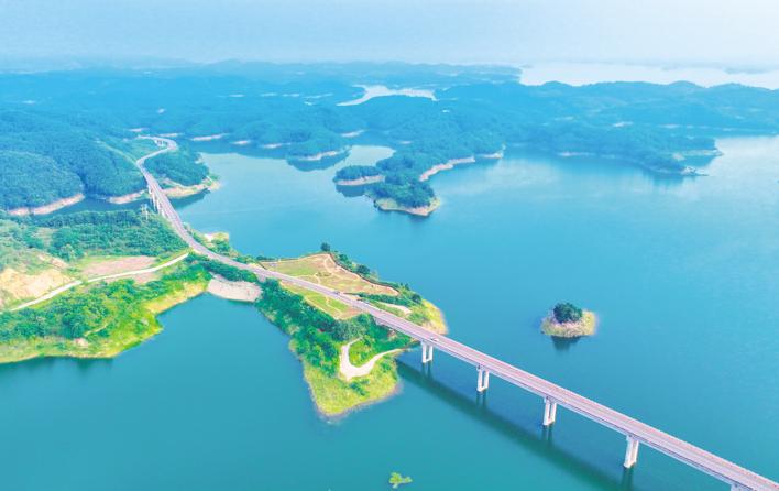 Aerial view of Danjiangkou Reservoir in Hubei